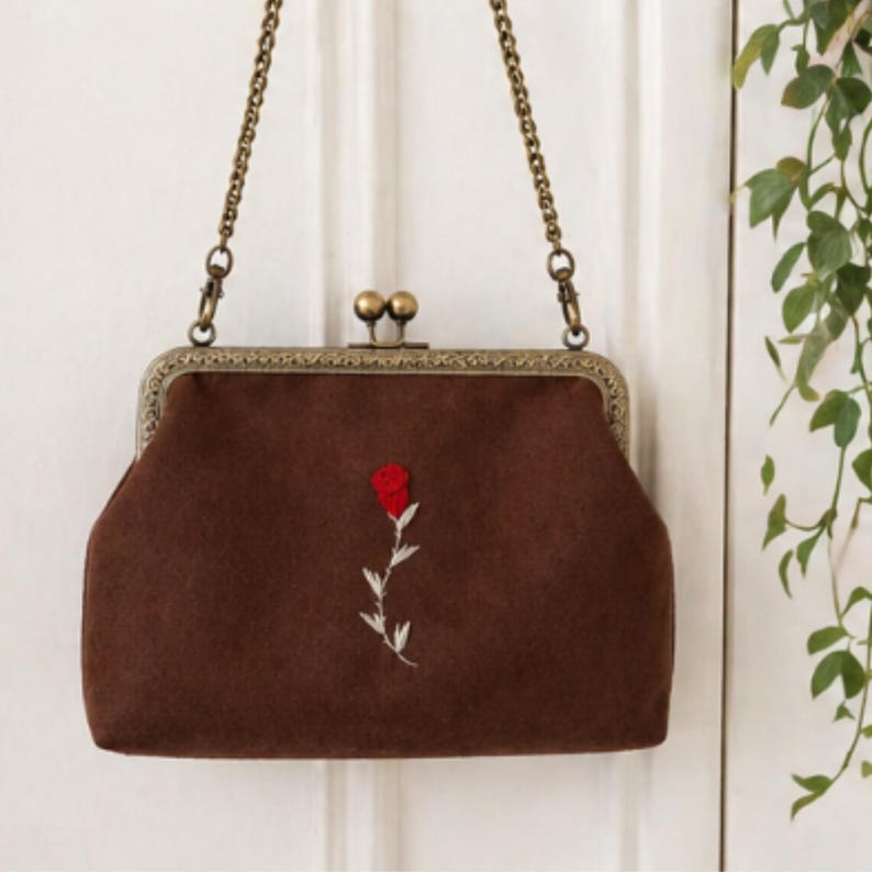Personalized Rose Embroidered Clutch Purse, Hidden Photo Keepsake Bag ...