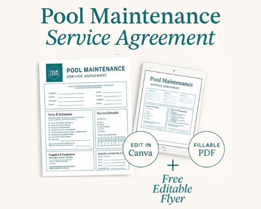 Editable Pool Service Contract PDF + Canva Template | Pool Maintenance ...