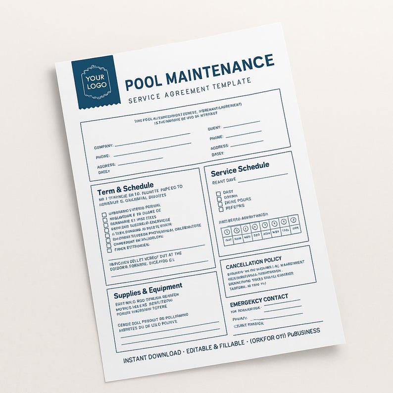 Editable Pool Service Contract PDF + Canva Template | Pool Maintenance ...