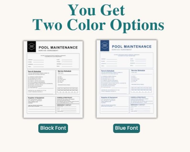 Editable Pool Service Contract PDF + Canva Template | Pool Maintenance ...