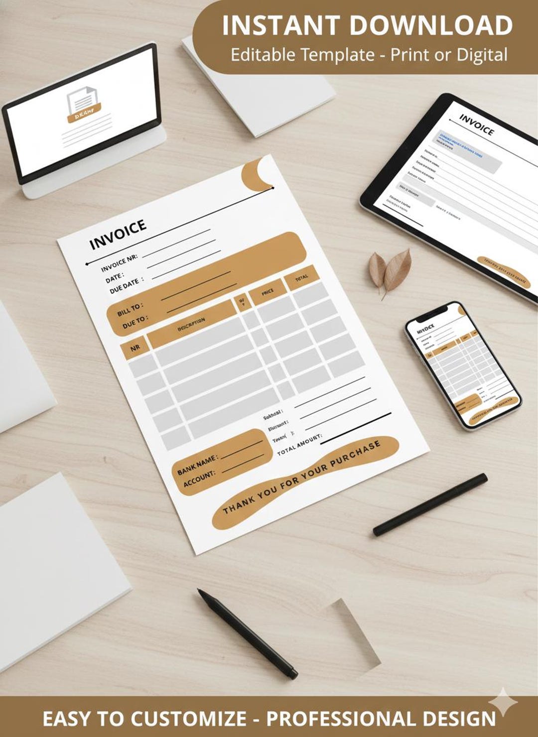 Modèle De Facture Modifiable Canva Téléchargement Instantané | Facture ...