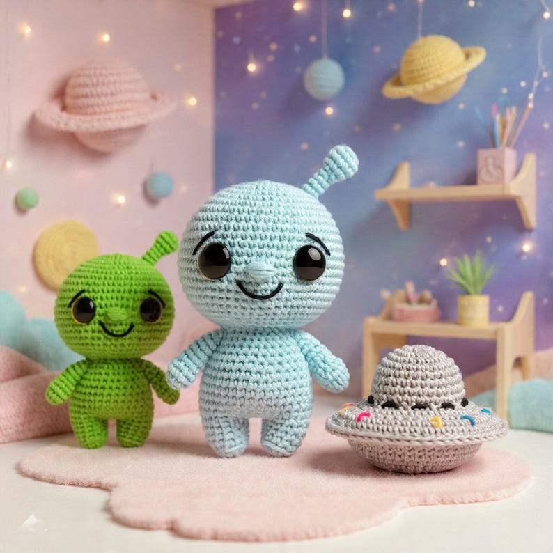 Crochet Alien Amigurumi Pattern – Kawaii Green Alien, UFO (PDF Download ...