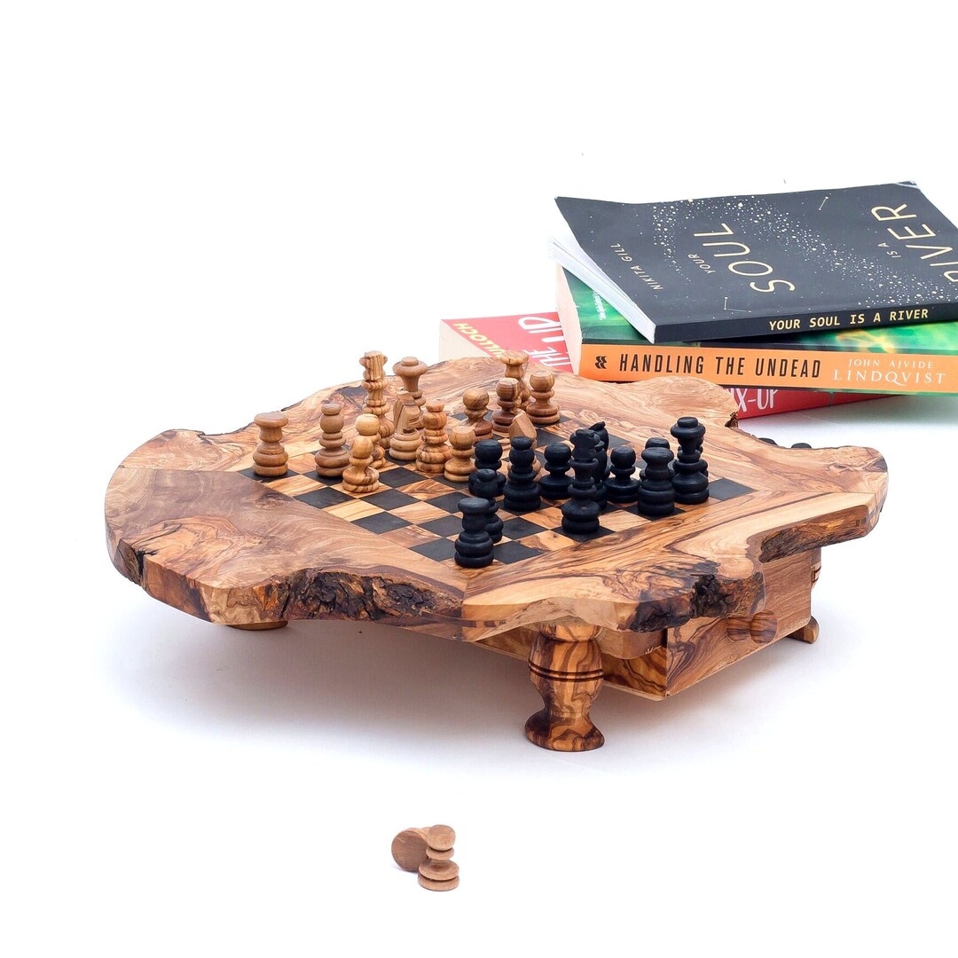 Father's Day Gift, Unique Chess Set, Rustic Chess Set Board, Natural ...