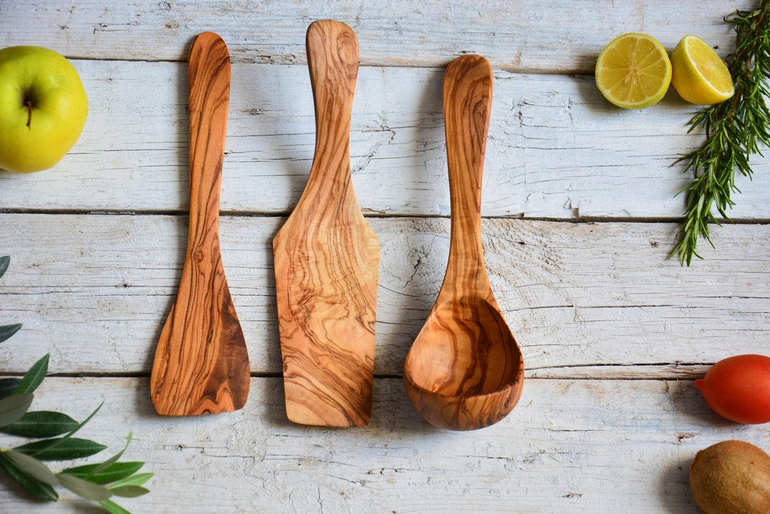 Small Utensil Set : 1 Spatula, 1 Ladle, 1 Tart Spatula, Olive Wood ...