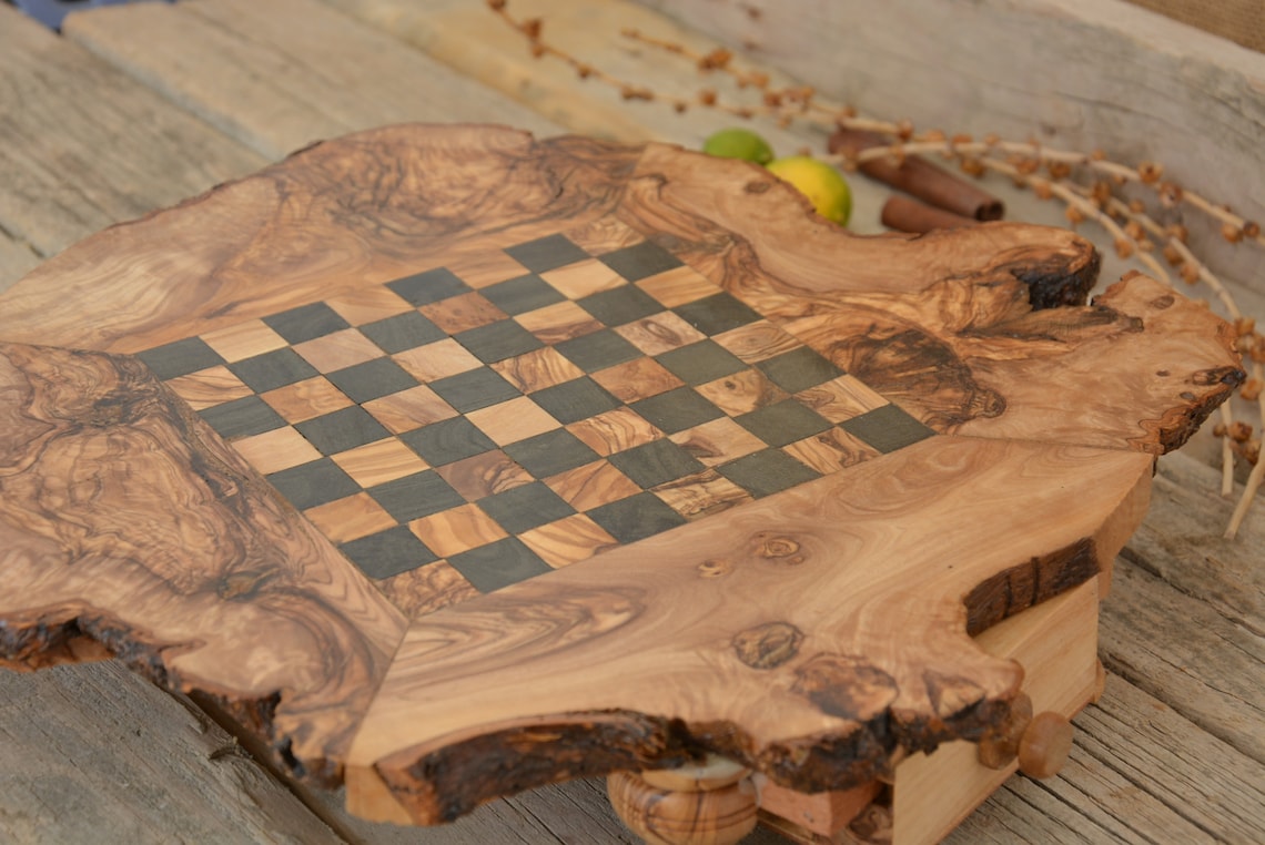 Rustic Chess Set Unique Olive Wood Rustic Small Chess Set / - Etsy
