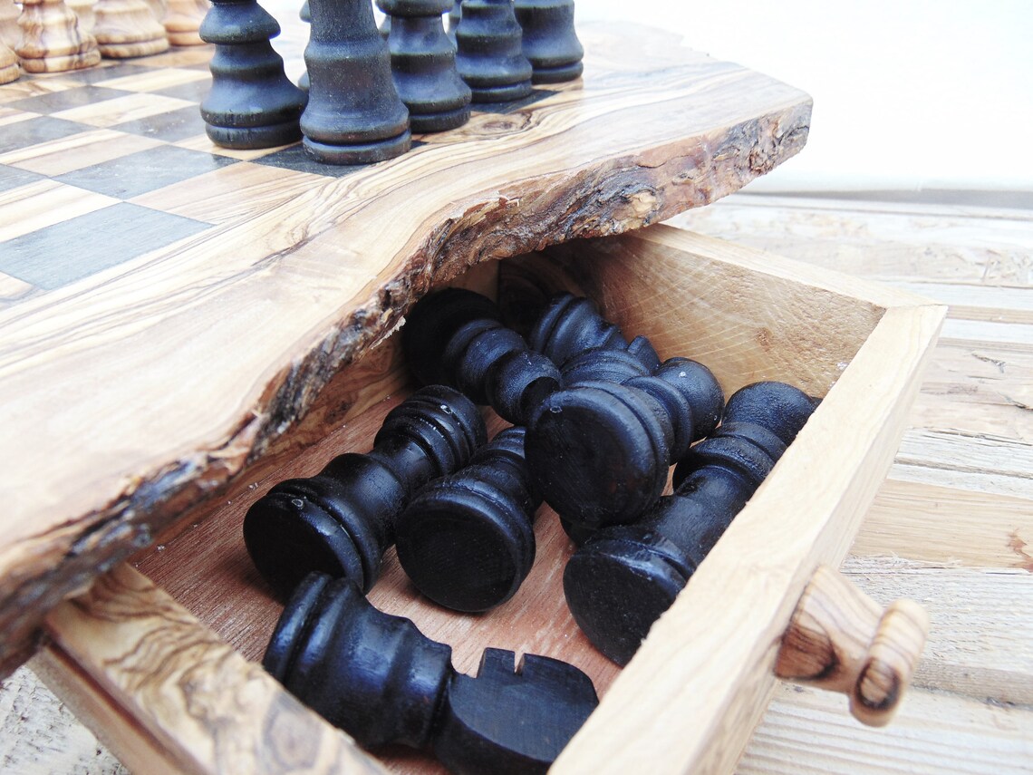Chess Set Unique Rustic Chess Set Game With Drawers / - Etsy