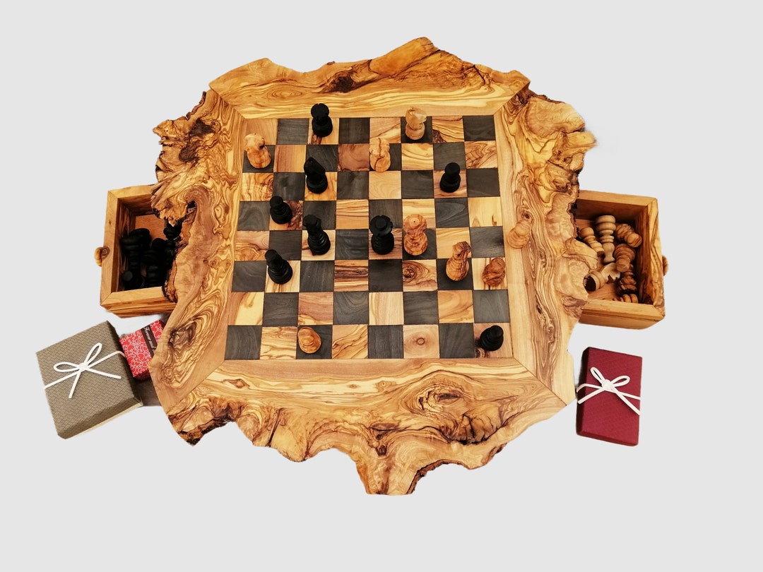 Unique Chess Set, Rustic Olive Wood Chess Board, Custom Monogrammed ...