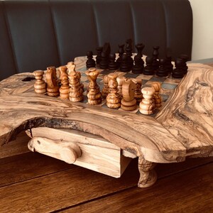 Wooden Chess Board Set Game, Unique Natural Edges Chess Set, Rustic ...