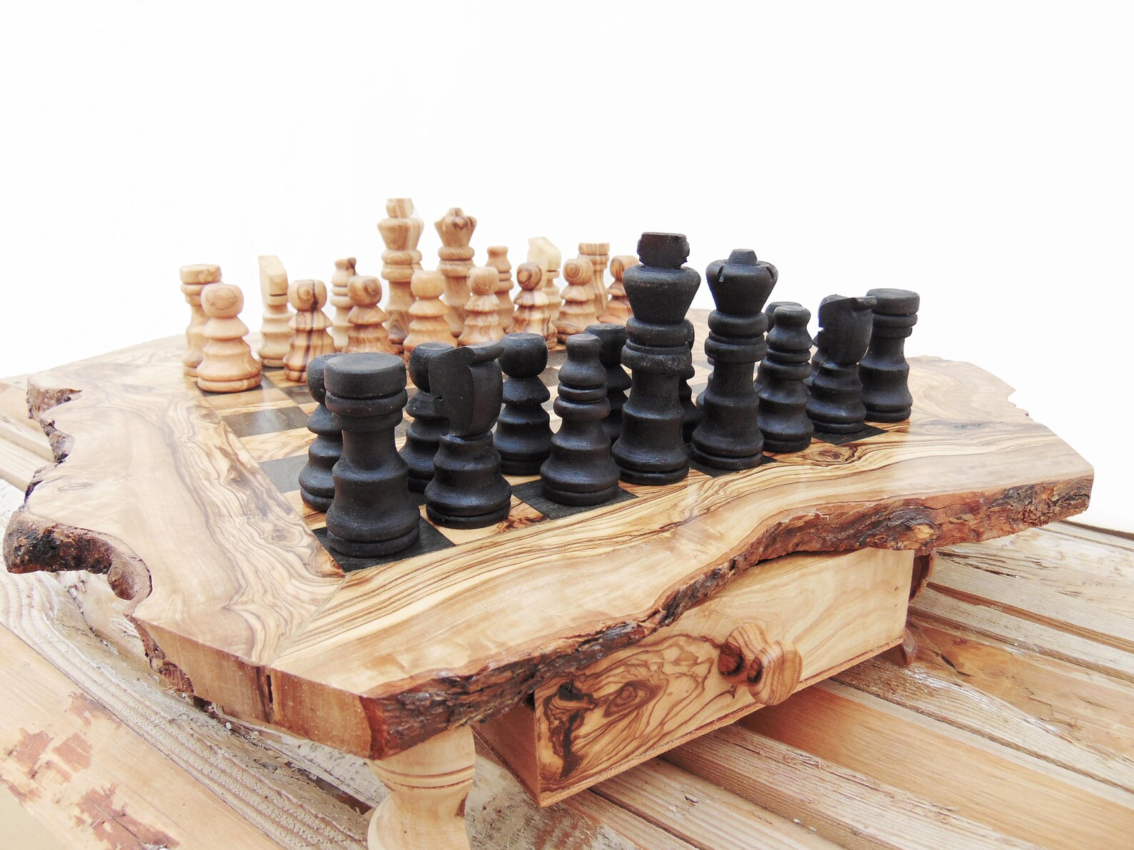 Chess Set Unique Rustic Chess Set Game With Drawers / - Etsy