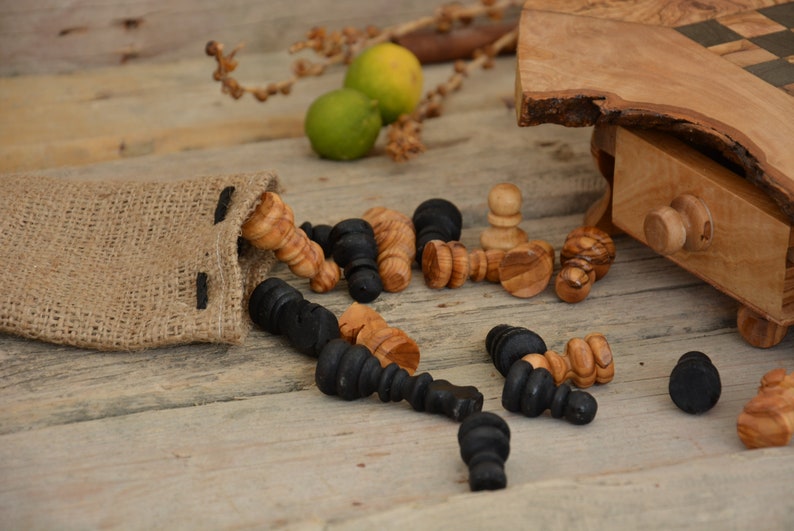 Rustic Chess Set Unique Olive Wood Rustic Small Chess Set / - Etsy