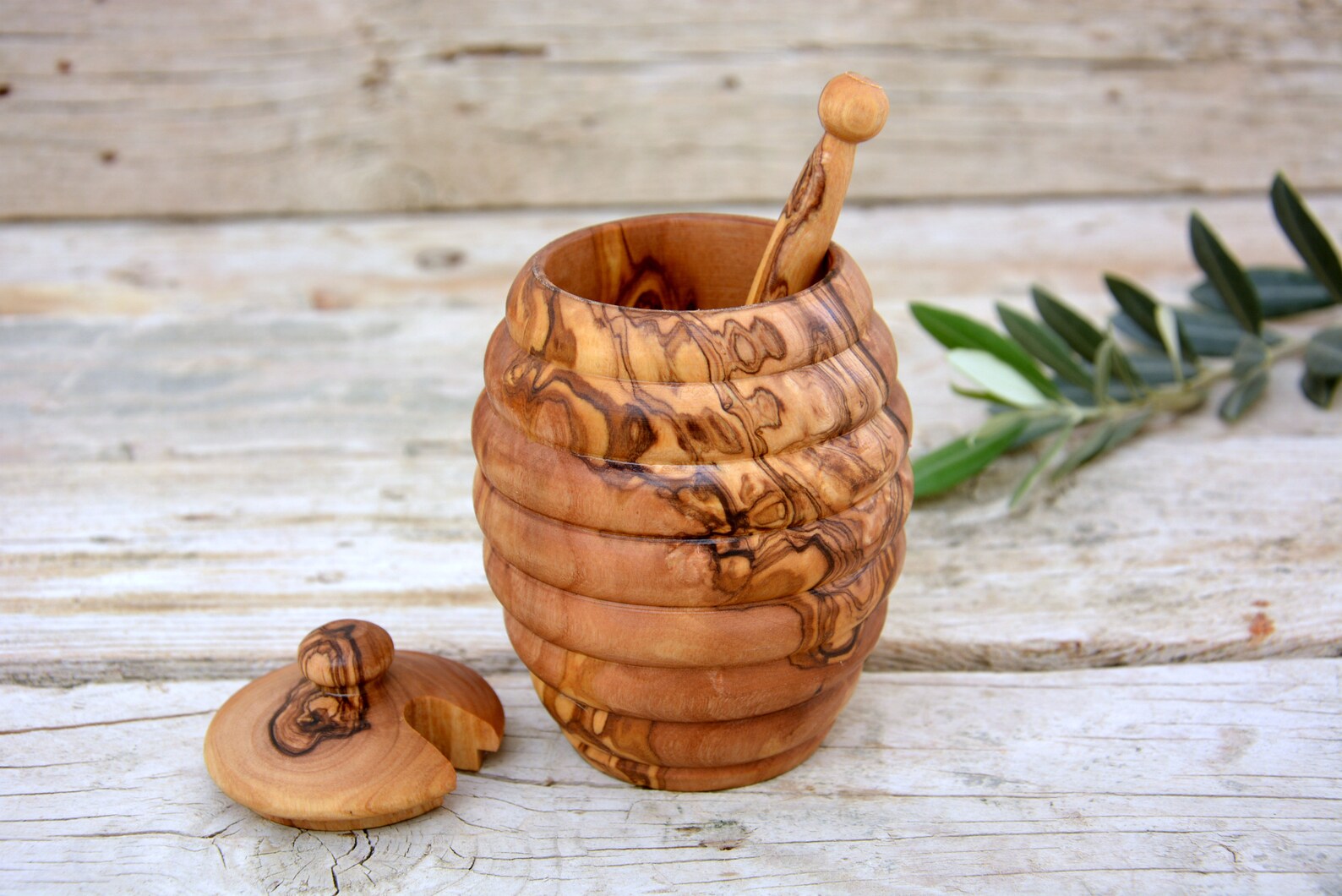 Bee Hive Shape Honey Jar Olive Wood Honey Pot Wooden Honey | Etsy