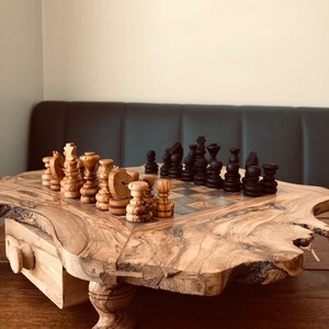 Wooden Chess Board Set Game, Unique Natural Edges Chess Set, Rustic ...