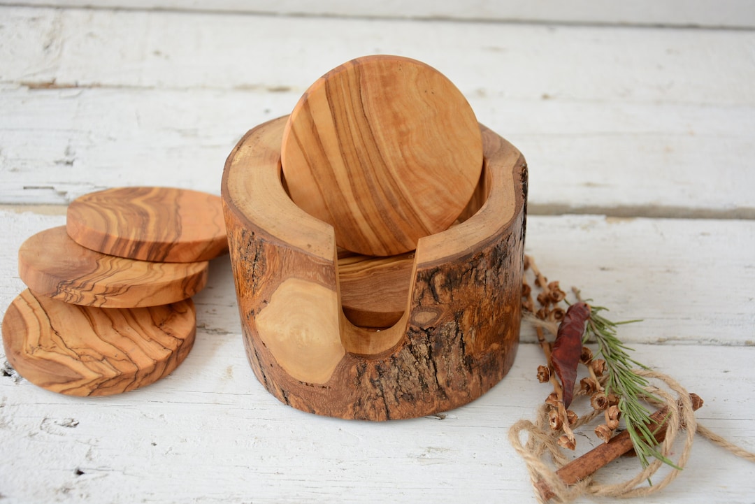 Rustic Wedding Decor Gift, Wooden Rustic Coaster Set With Rustic Holder ...