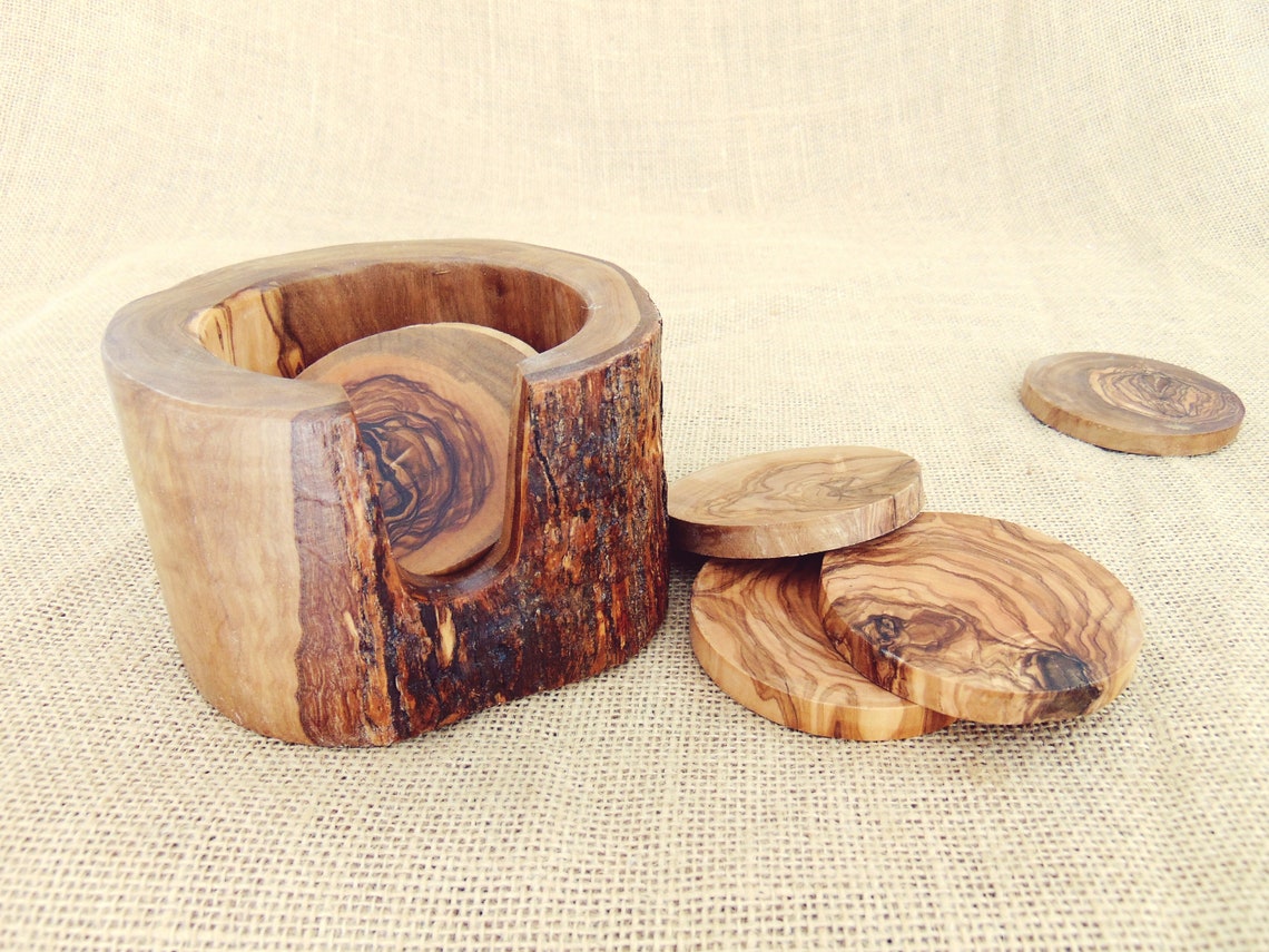 Wooden Natural Coaster set Rustic Wedding Decor gift Rustic | Etsy