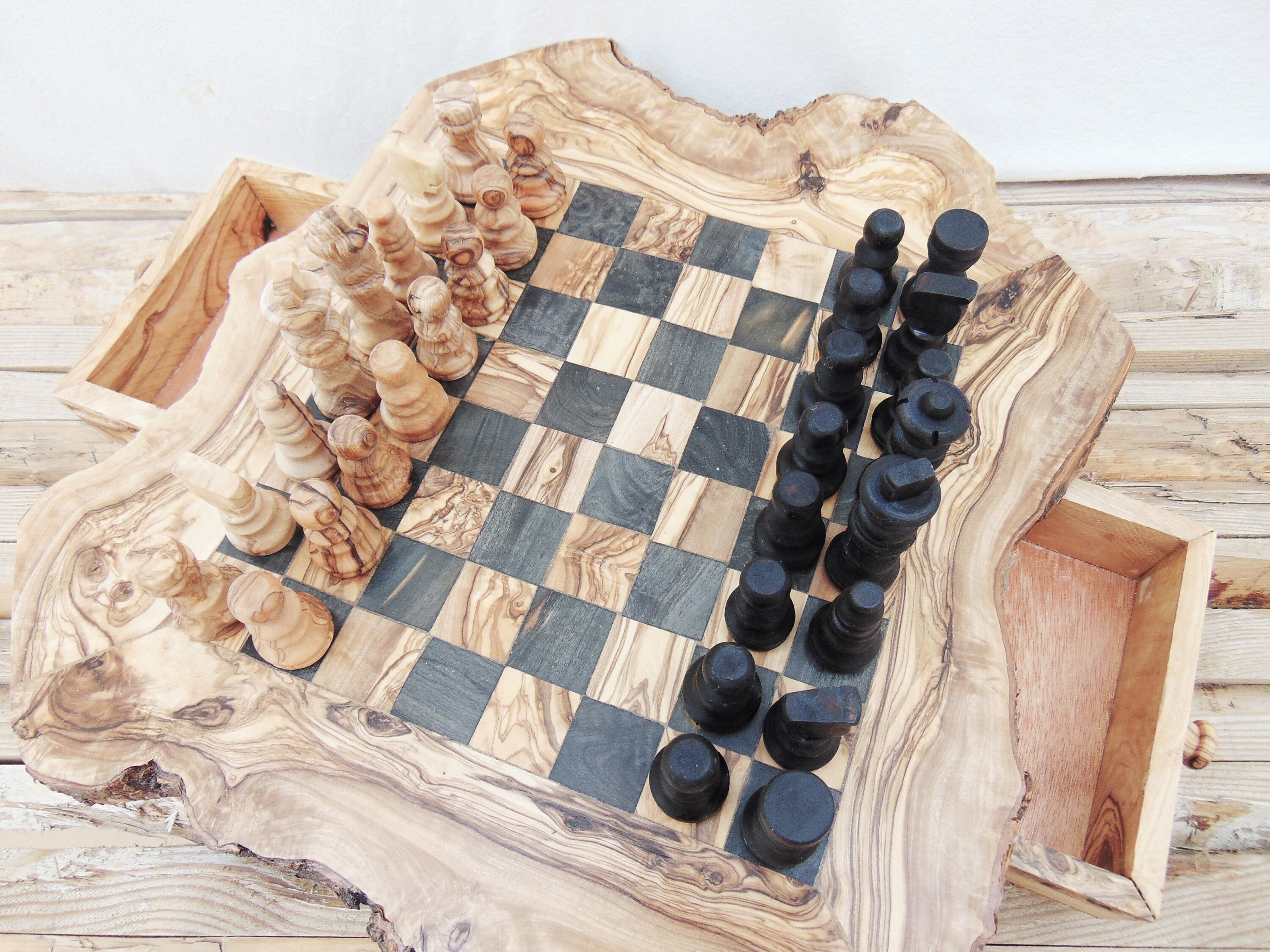Chess Set Olive Wood Unique Rustic Chess Set Game With | Etsy