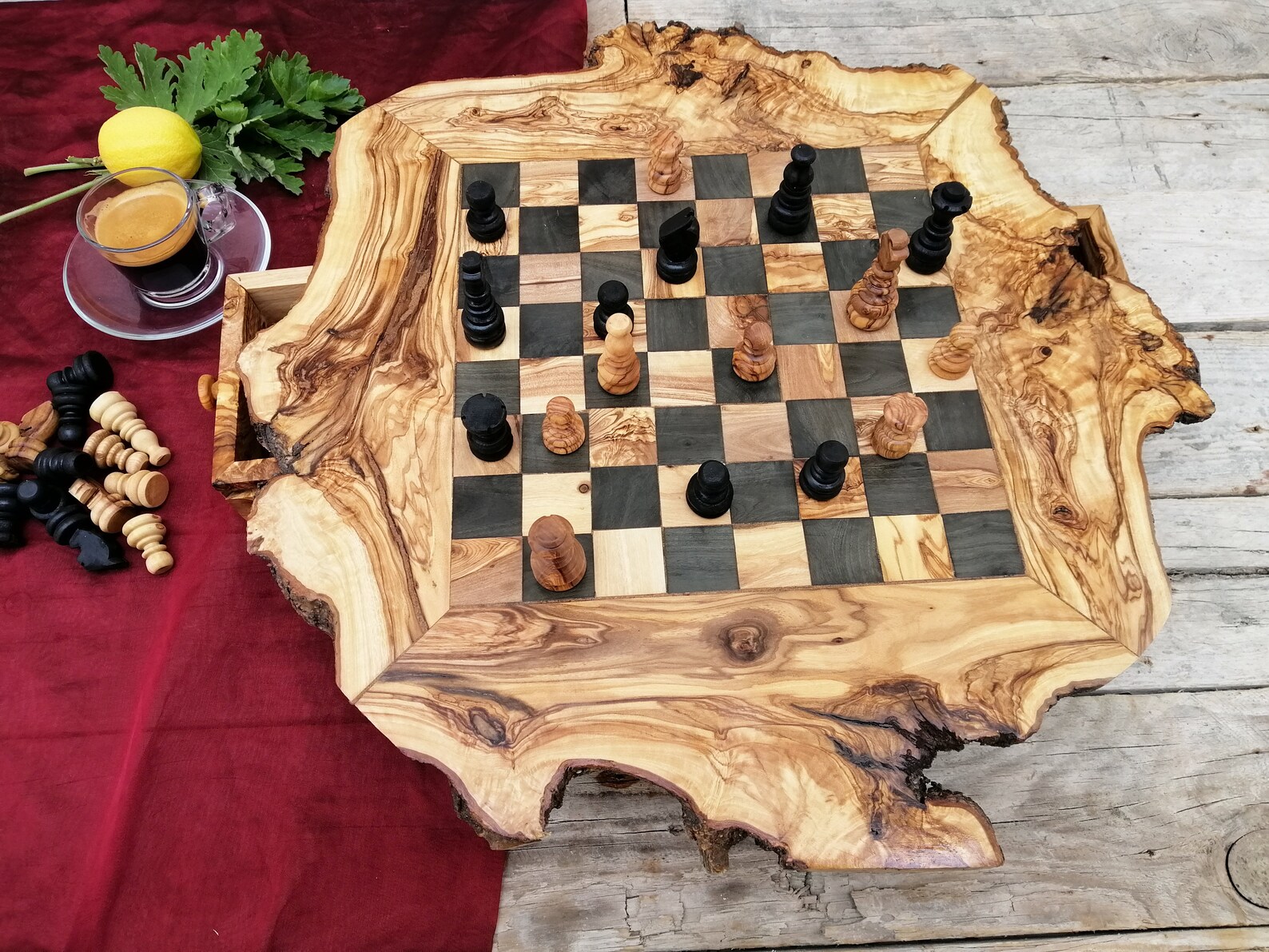 Chess Set Olive Wood Unique Rustic Chess Set Game With - Etsy