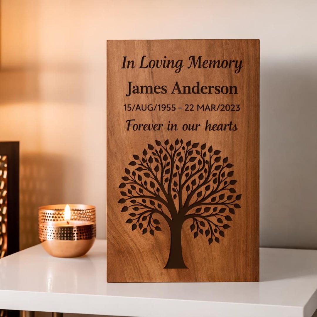Personalized Wooden Memorial Urn Box Engraved Tree Design Sympathy ...