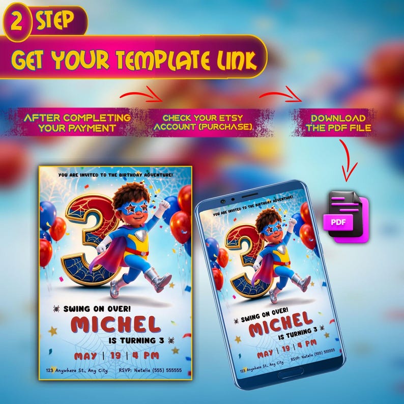 Superhero 3rd Birthday Invitation, Boys Party Invite, Editable Canva ...