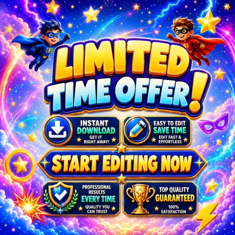 Age 5 Superhero Birthday Invite Editable, Boys Hero Team Party ...
