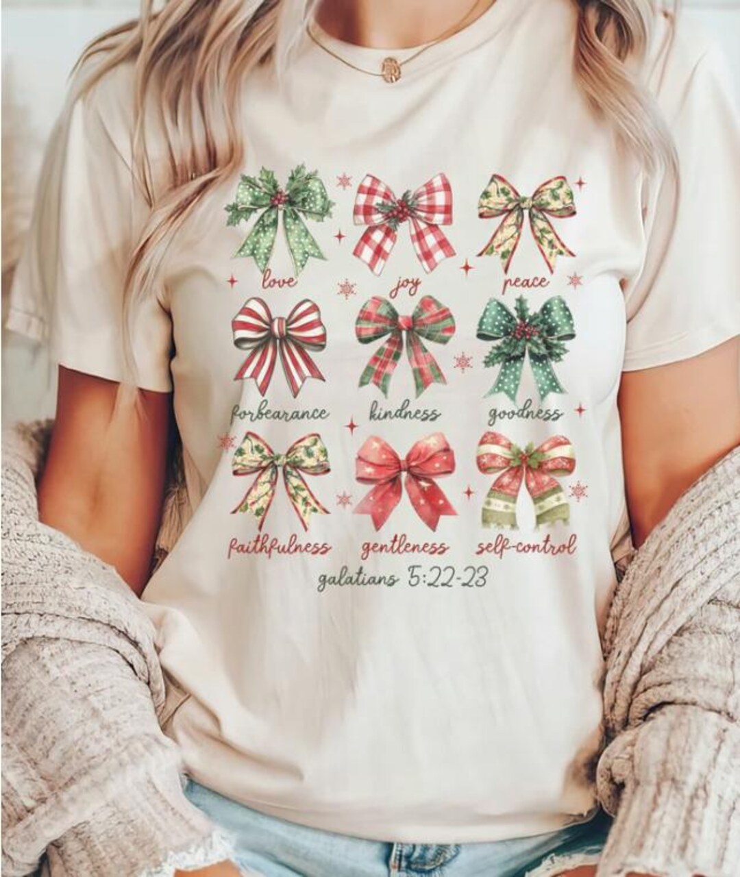 Faith Bows Christmas PNG, Fruits of the Spirit Verse Holiday Bow Grid ...