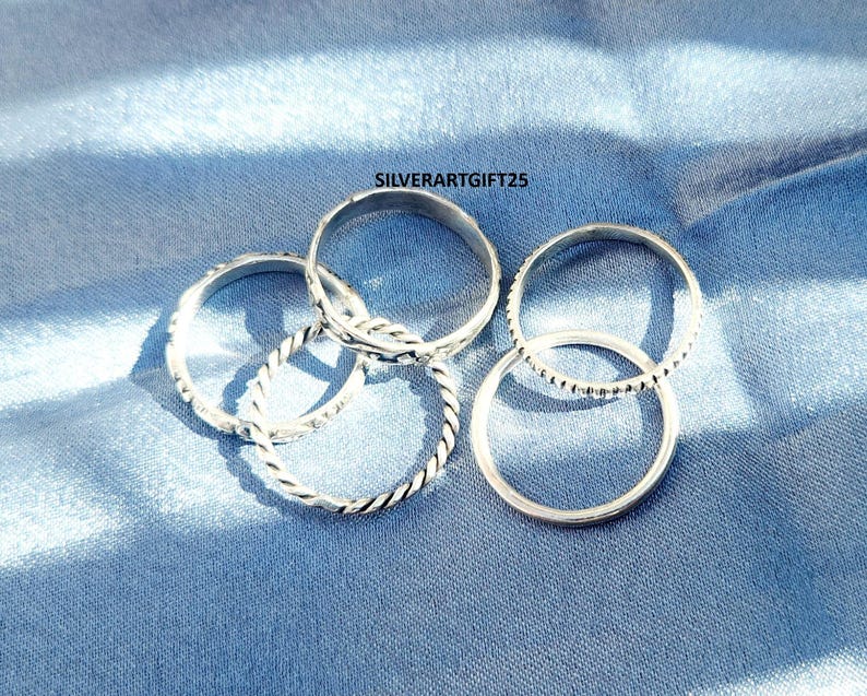Boho Sterling Silver Stacking Rings Set, Assorted Patterns - Etsy