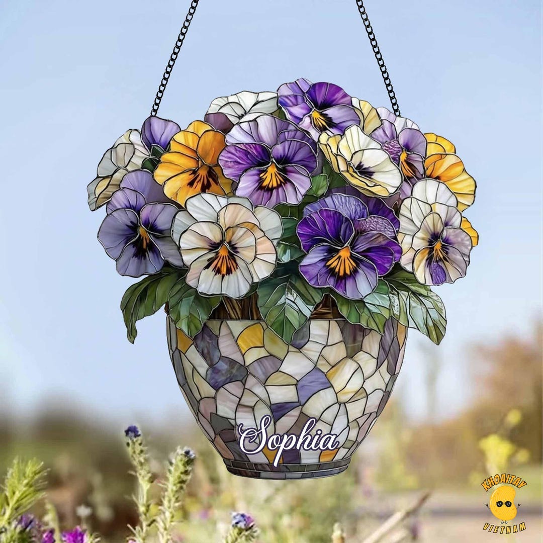 Custom Soft Pansy Flower Pot Acrylic Suncatcher, Floral Window Decor - Etsy