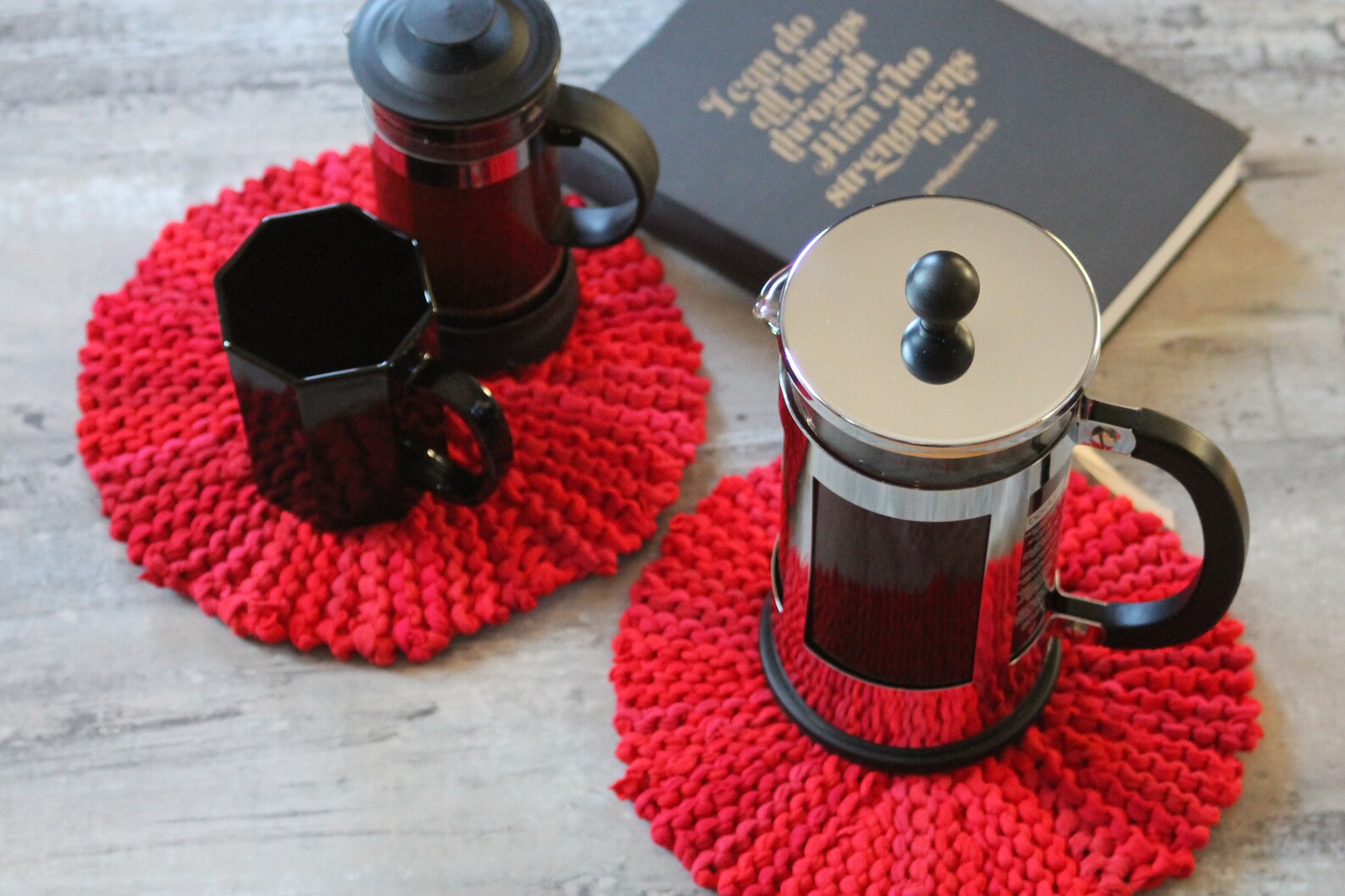 Crimson Red Round Trivets set of 2 Handmade From Cotton T - Etsy