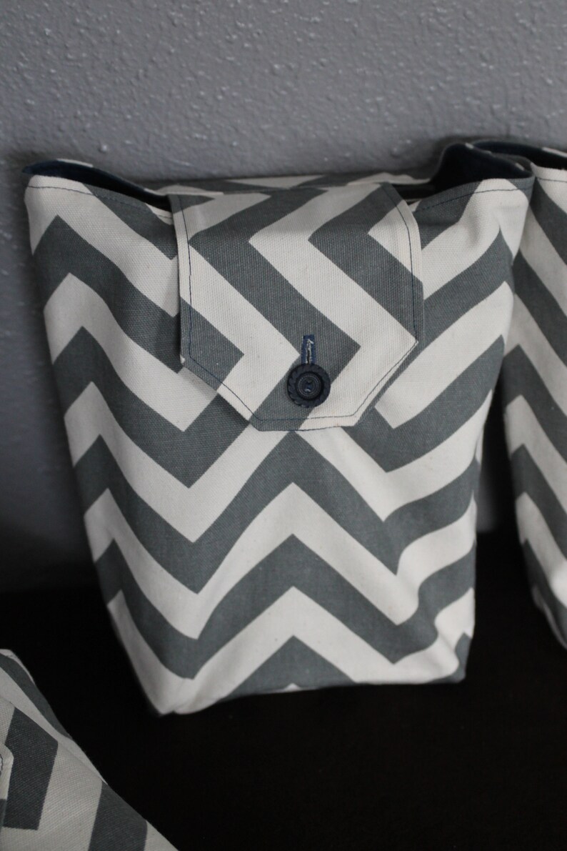 Chevron Reusable Gift Bags in Charcoal Gray White and Navy | Etsy