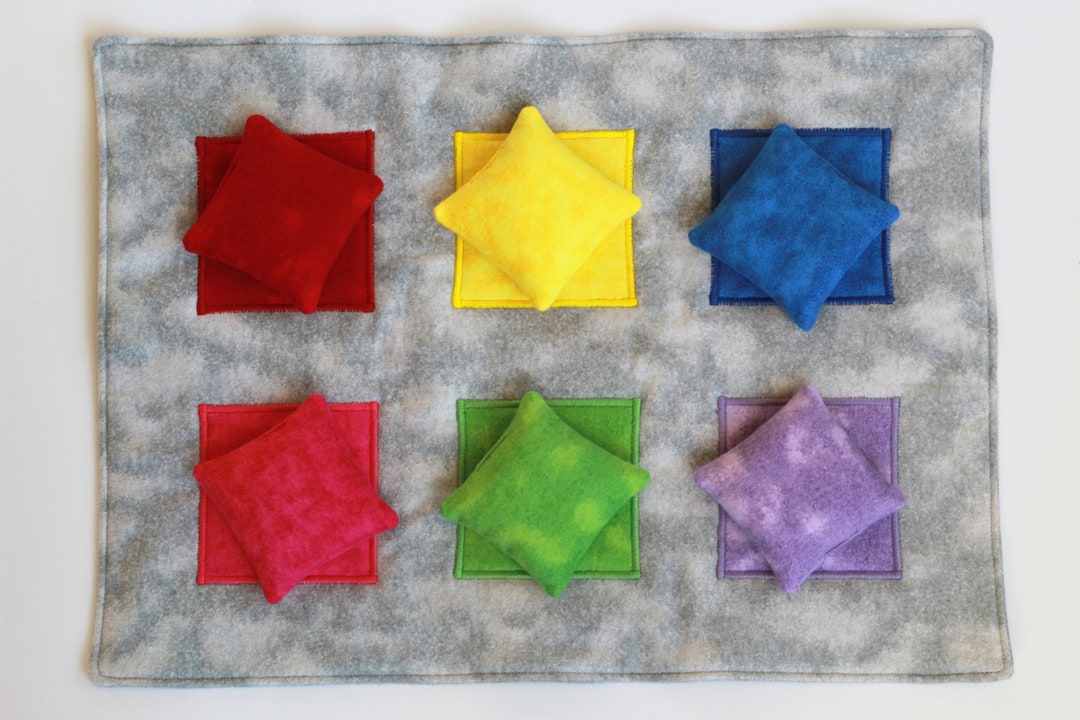 Flannel Toss Game Mat and Rainbow 3 Inch Bean Bags (set of 6) in Pink ...