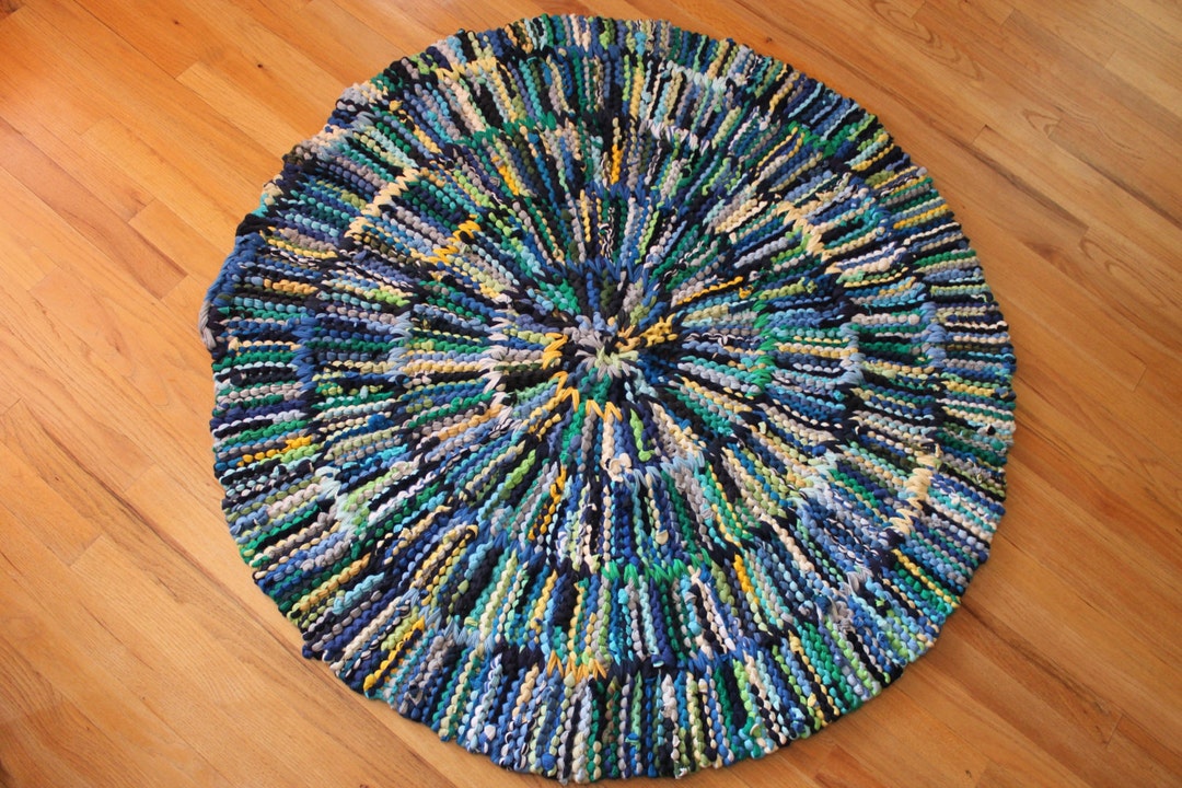 T Shirt Rag Rug, Baby Blue Circular Rug, Navy Royal Sky Blue With Gray ...