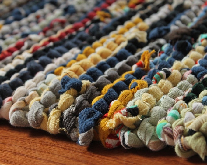 Country T Shirt Rag Rug Utility Yellow Blue Cream Gray Brown Upcycled ...