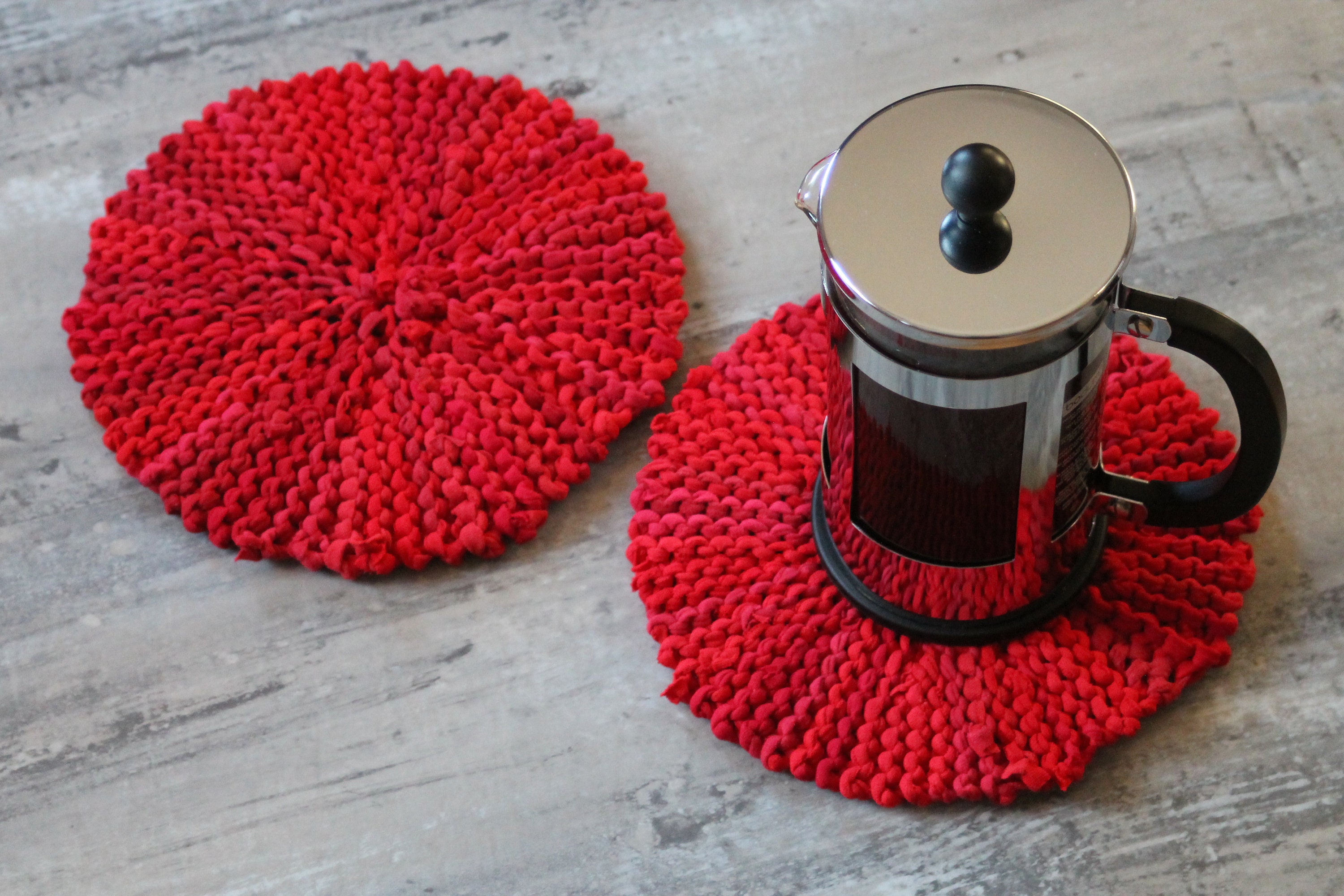 Crimson Red Round Trivets set of 2 Handmade from Cotton T | Etsy