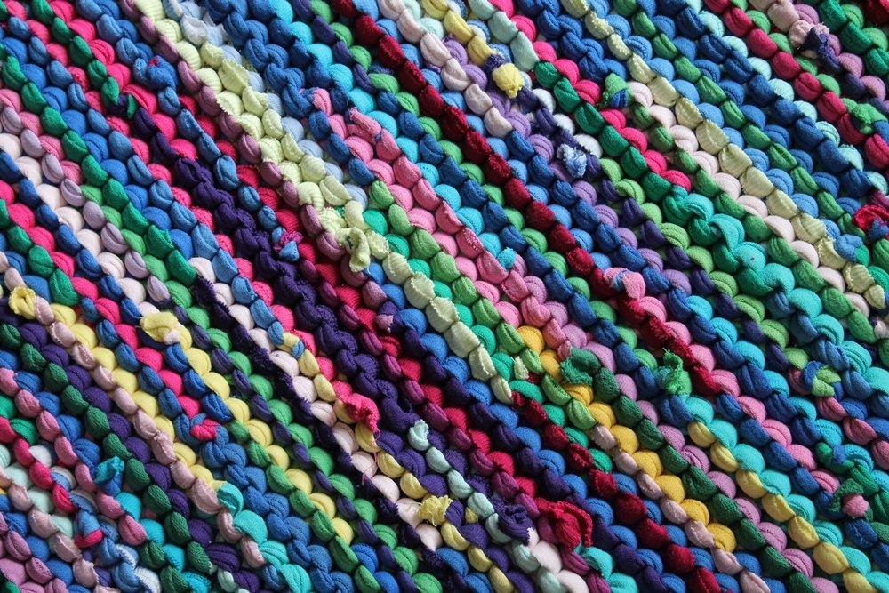 Rainbow Rag Rug Handmade From Upcyled Tshirts Retro Chic | Etsy