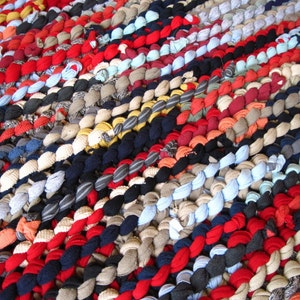 Upcycled T Shirt Rag Rug Navy Red Coral Tan Gray Rustic - Etsy
