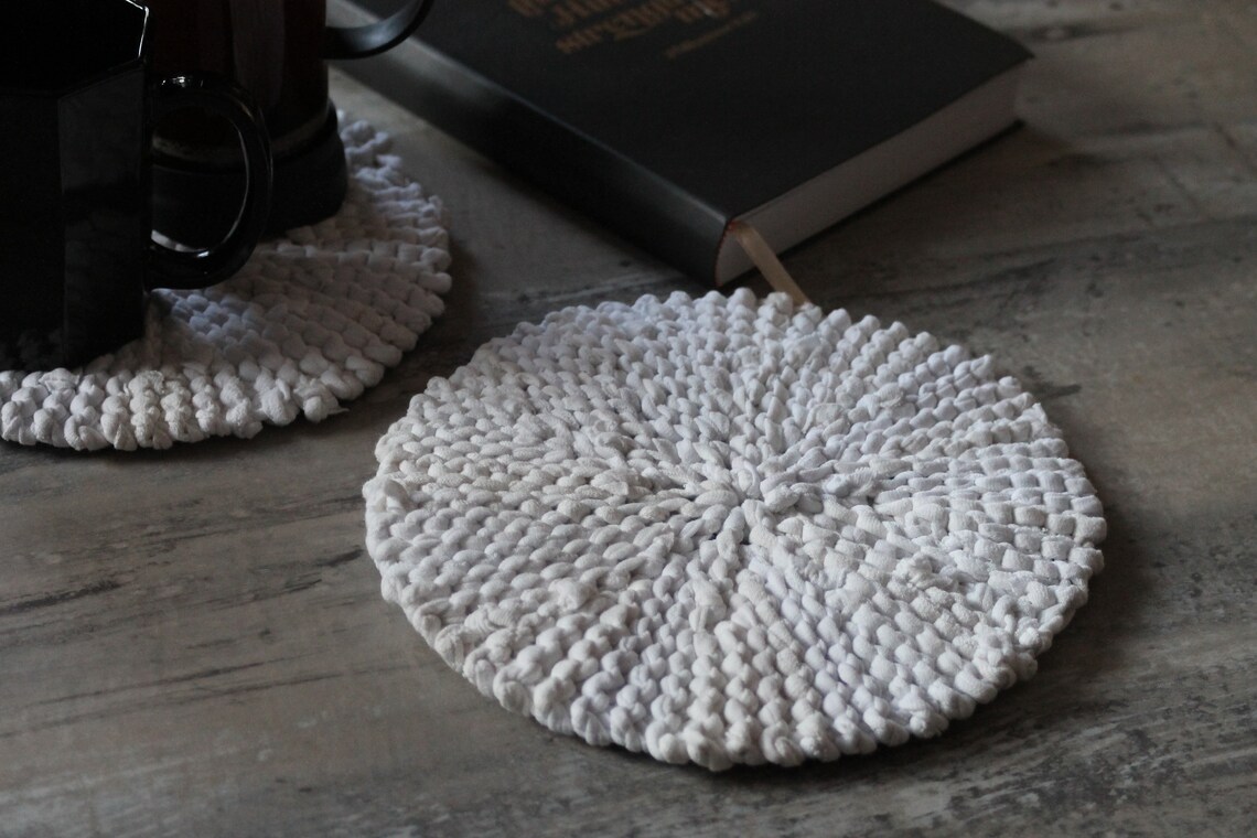White & Cream Round Trivets set of 2 Handmade From Upcycled - Etsy