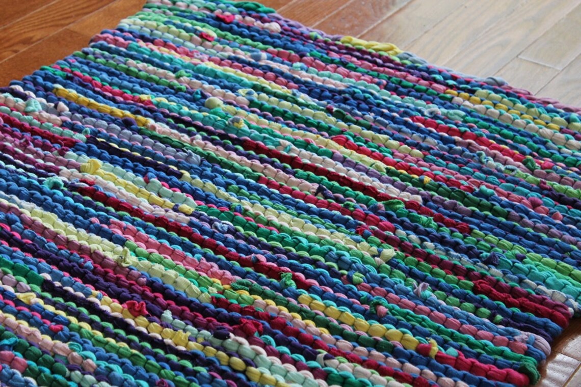 Rainbow Rag Rug Handmade From Upcyled Tshirts Retro Chic - Etsy UK