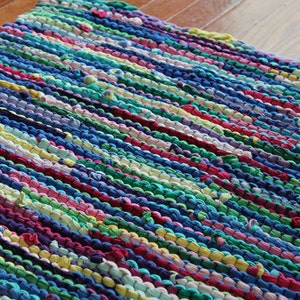 Rainbow Rag Rug, Handmade From Upcyled Tshirts, Retro Chic, Lime Green ...
