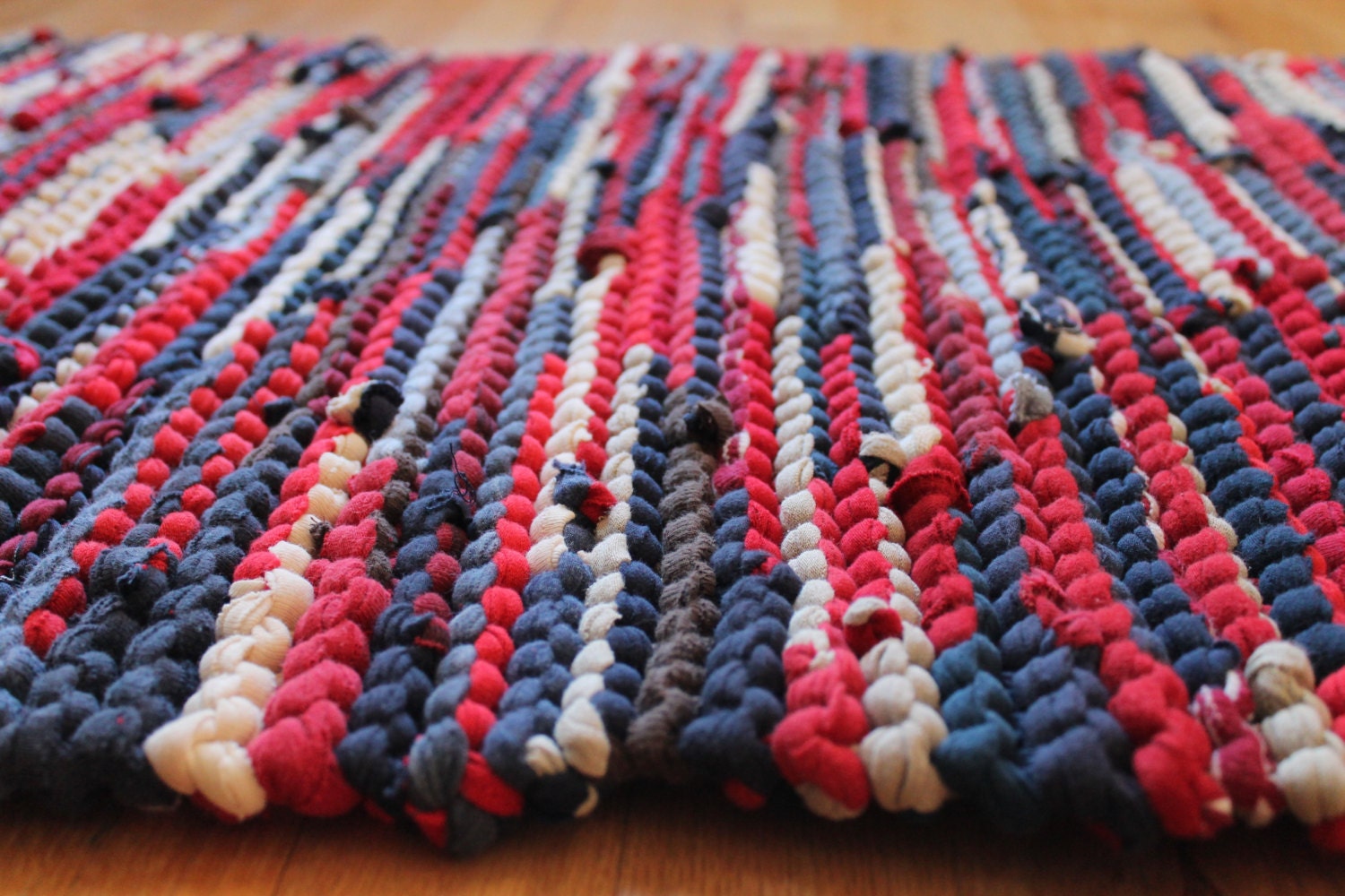 Americana Rag Rug Handmade from Upcycled T Shirts Nautical | Etsy