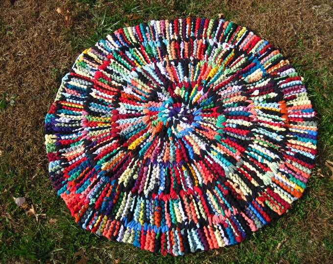 Upcycled T Shirt Rag Rug Bold Brights Circular Red Black Orange Blue ...