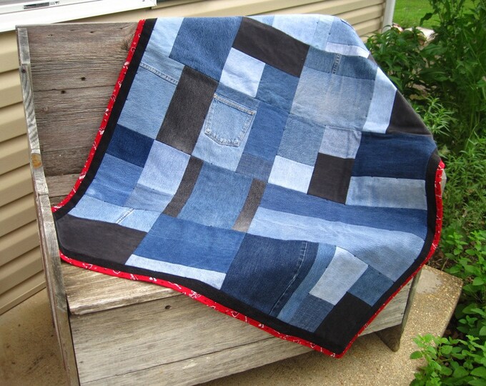 Denim Baby Quilt Cowboy Red Black Crib Toddler Throw Size Cotton ...
