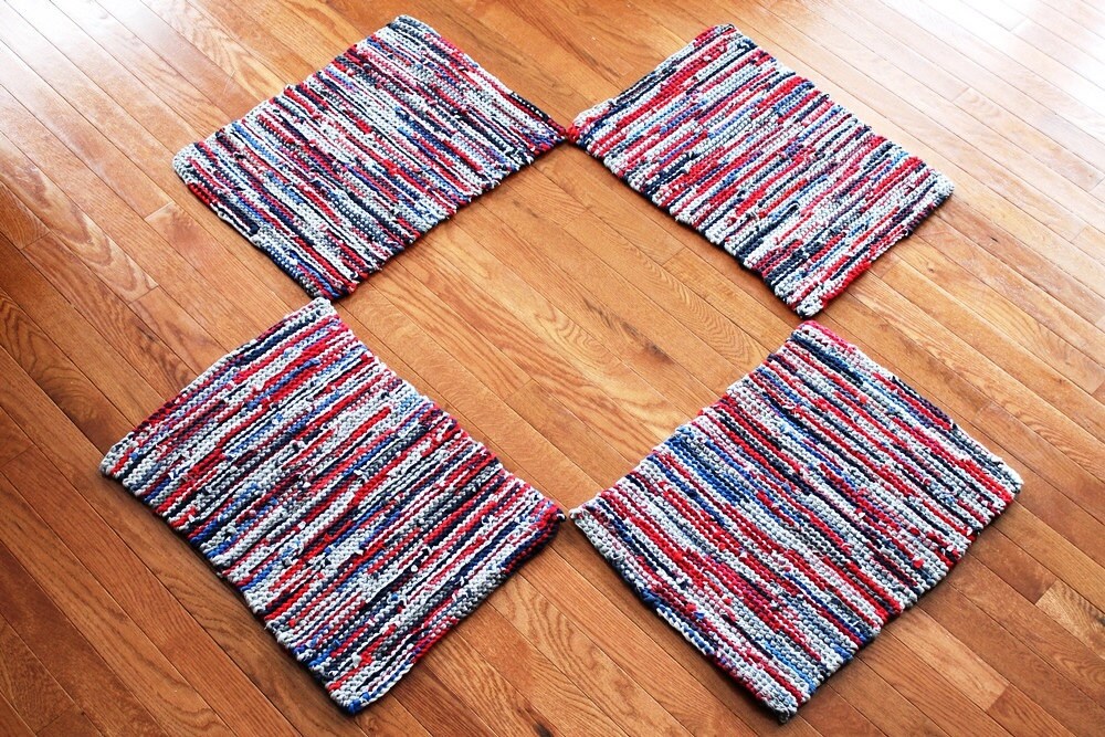 Nautical Knitted Placemats (set of 4), Americana Decor, Upcycled T ...