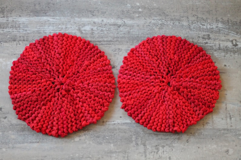 Crimson Red Round Trivets set of 2 Handmade From Cotton T - Etsy