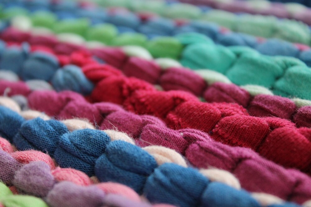 Rainbow Rag Rug Handmade from Upcyled Tshirts Retro Chic | Etsy