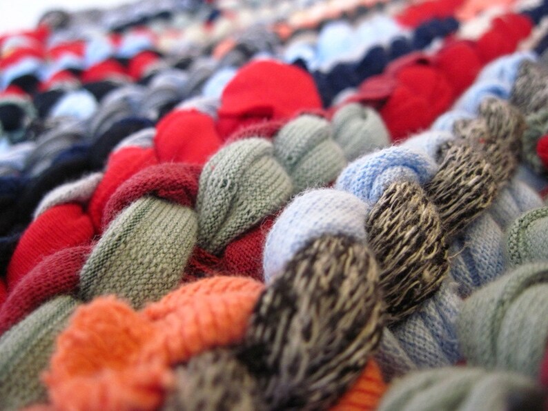 Upcycled T Shirt Rag Rug Navy Red Coral Tan Gray Rustic - Etsy