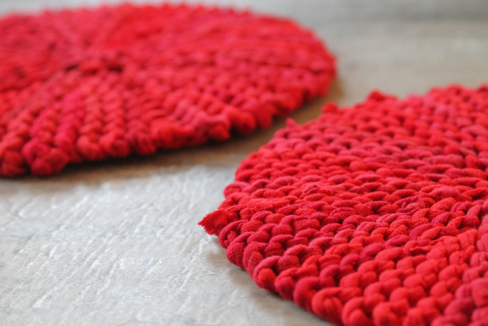 Crimson Red Round Trivets set of 2 Handmade From Cotton T - Etsy