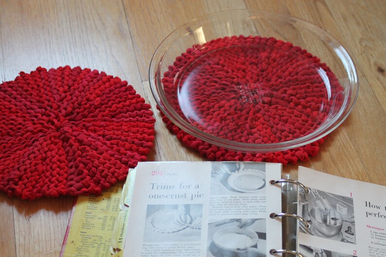 Crimson Red Round Trivets set of 2 Handmade From Cotton T - Etsy
