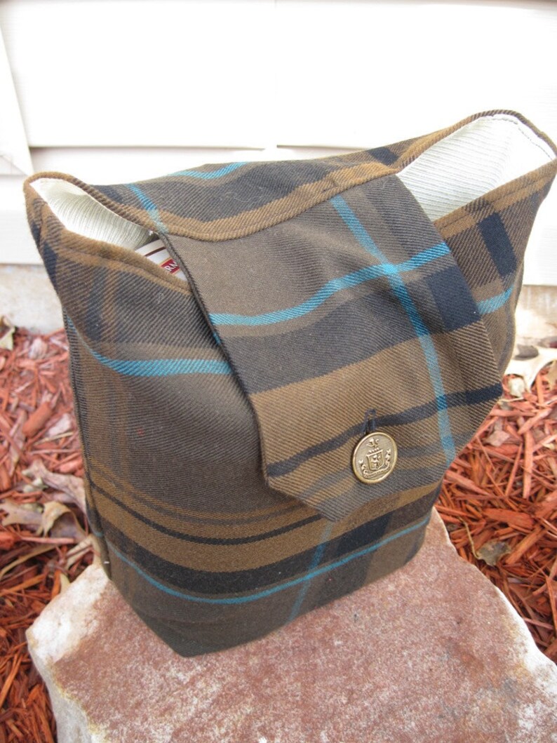 Plaid Reusable Gift Bags in Brown, Turquoise, Black and Gold Fabric ...