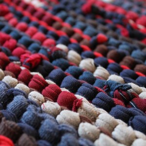 Americana Rag Rug, Handmade From Upcycled T Shirts, Nautical, Red, Navy ...