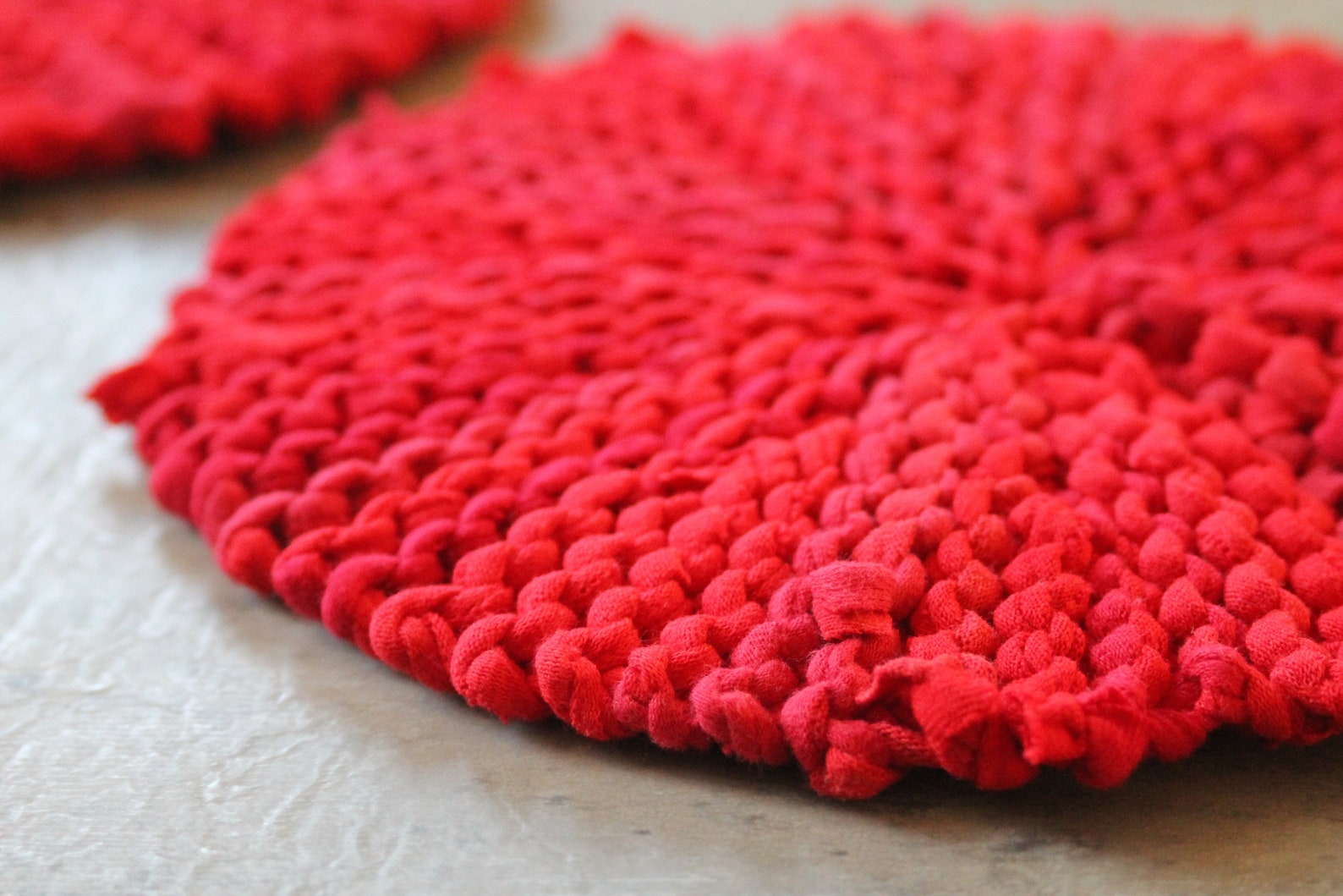 Crimson Red Round Trivets set of 2 Handmade From Cotton T - Etsy