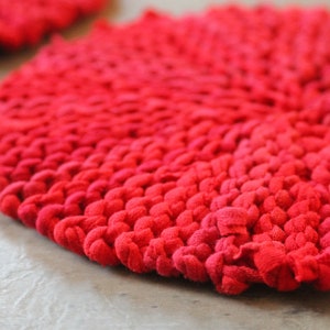 Crimson Red Round Trivets set of 2, Handmade From Cotton T Shirts ...